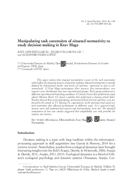 (PDF) Manipulating task constraints of situated normativity to study decision making in Krav Maga