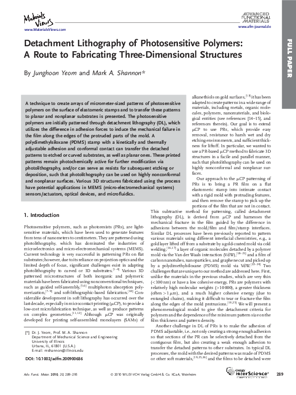 (PDF) Detachment Lithography of Photosensitive Polymers: A Route to Fabricating Three ...