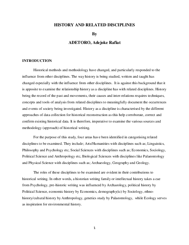 (PDF) History and Related Disciplines