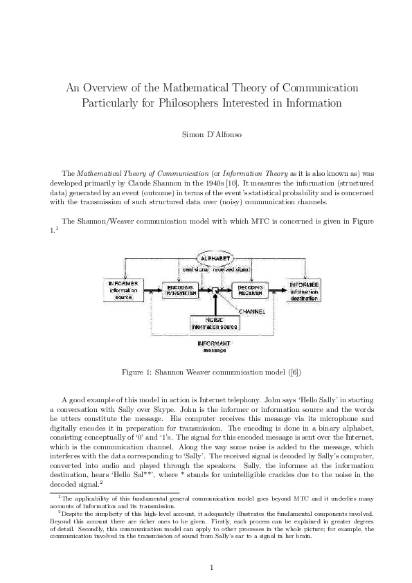 (PDF) An Overview of the Mathematical Theory of Communication ...