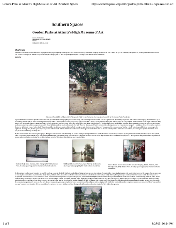 (PDF) Gordon Parks' Segregation Story at Atlanta's High Museum of Art