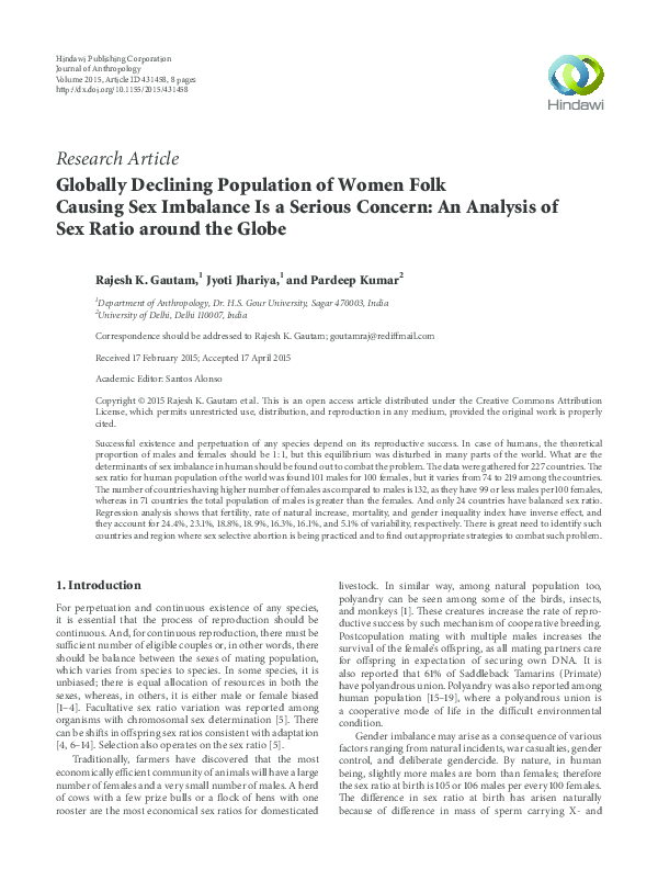 (PDF) Globally Declining Population of Women Folk Causing Sex Imbalance ...