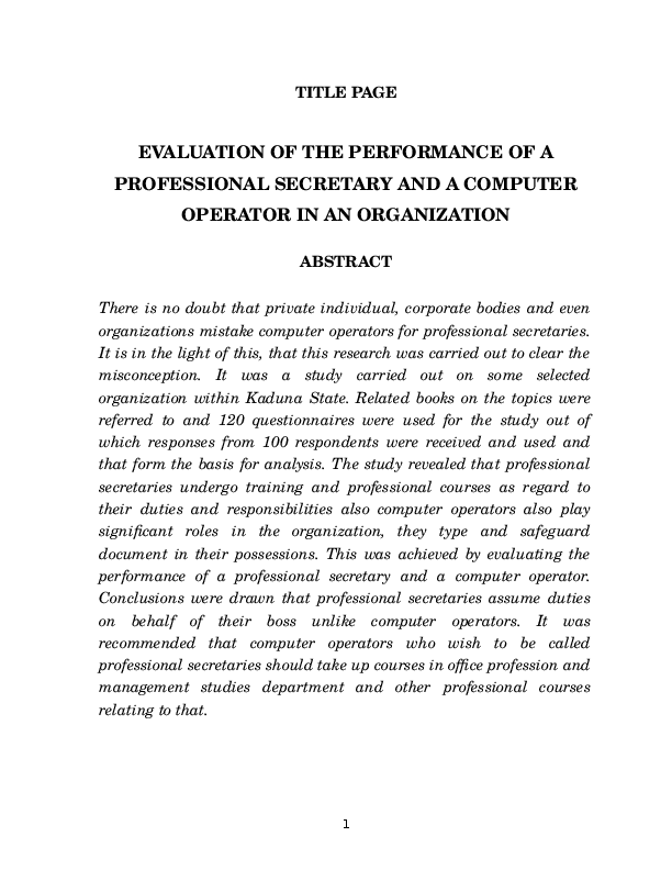 (DOC) EVALUATION OF THE PERFORMANCE OF A PROFESSIONAL SECRETARY AND A ...