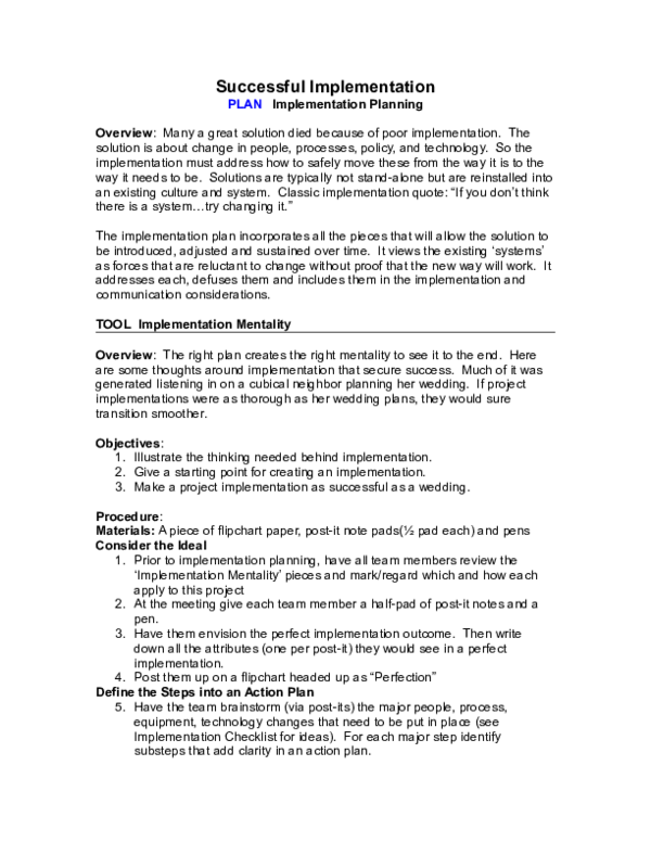 (DOC) Successful Implementation PLAN Implementation Planning