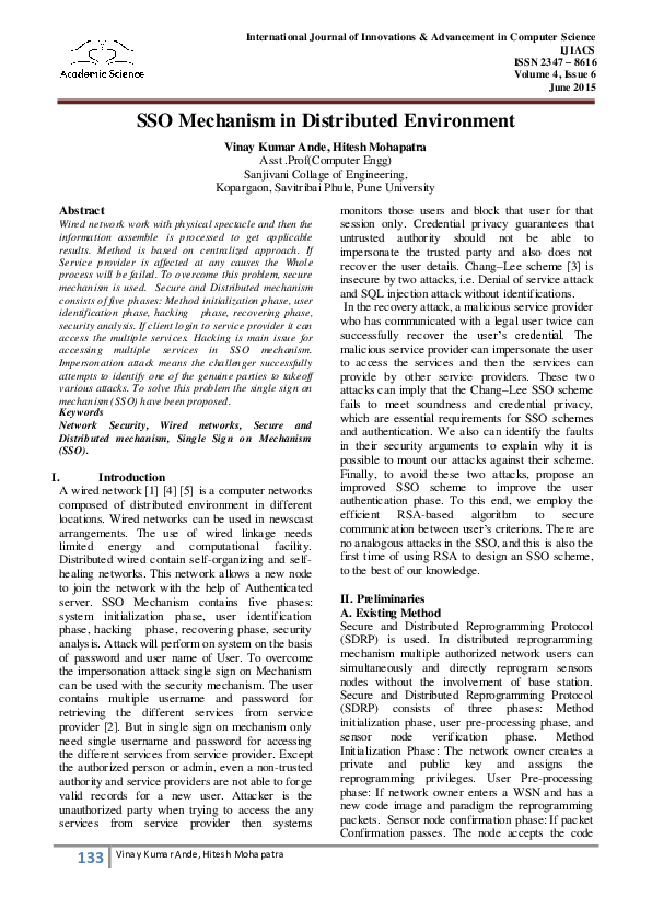 (PDF) SSO Mechanism in Distributed Environment