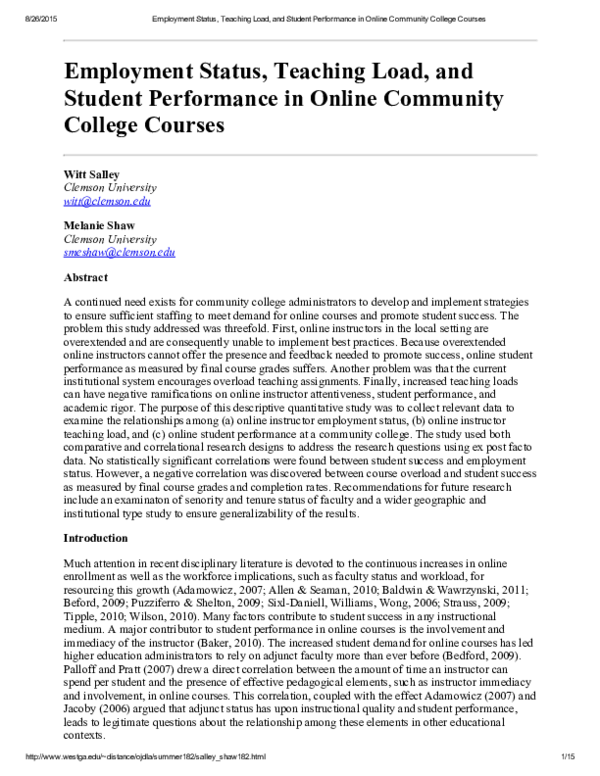 (PDF) Employment Status, Teaching Load, and Student Performance in ...