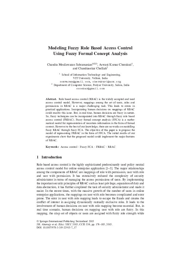 Pdf Modeling Fuzzy Role Based Access Control Using Fuzzy Formal