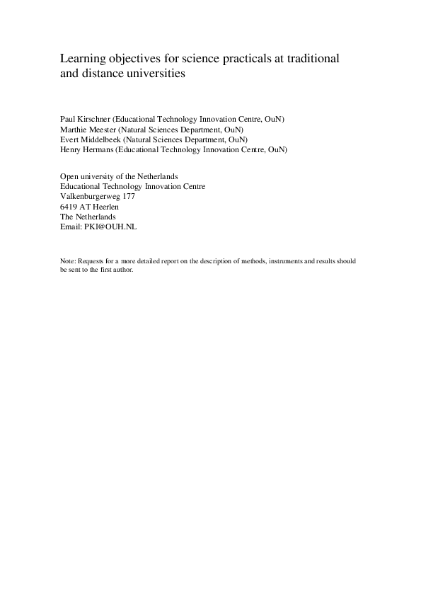 (PDF) Learning objectives for science practicals at traditional and ...