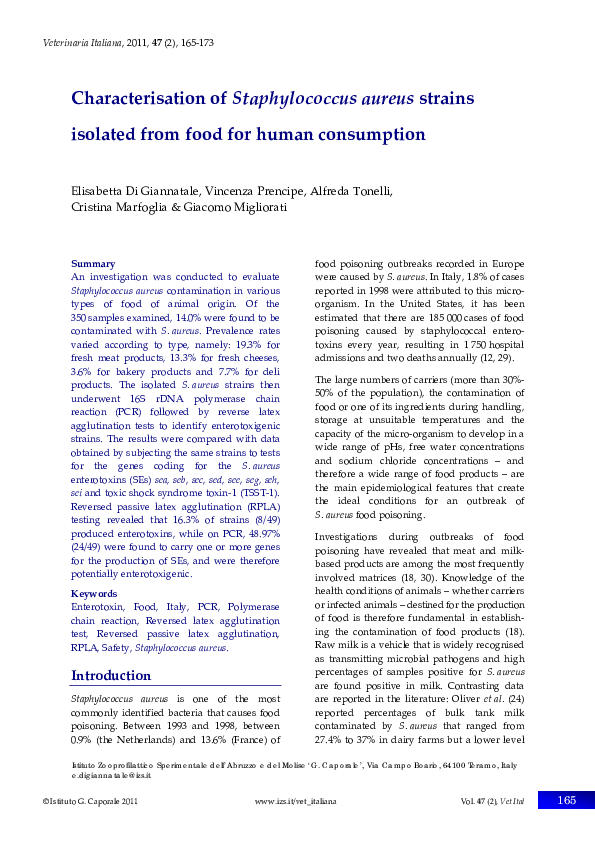 Pdf Characterisation Of Staphylococcus Aureus Strains Isolated From Food For Human Consumption