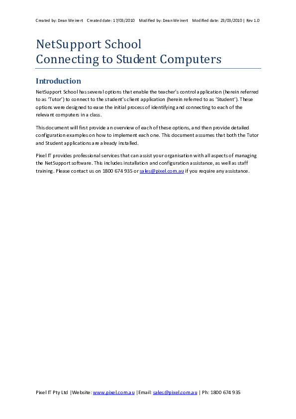 (PDF) Net Support School Connecting to Student Computers
