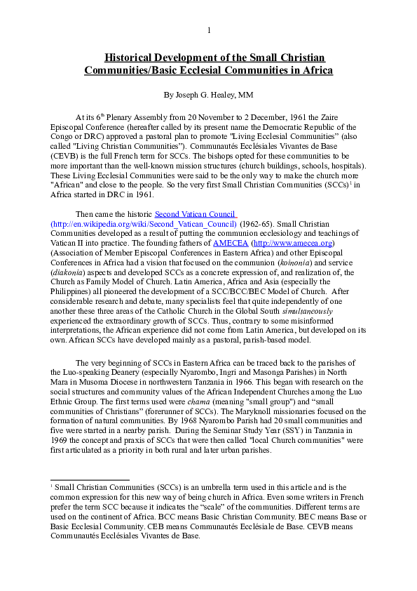 (DOC) Historical Development of the Small Christian Communities/ Basic ...