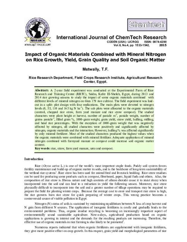 (PDF) Nitrogen Contents in Soil, Grains, and Straw of Hybrid Rice Differ When Applied with ...