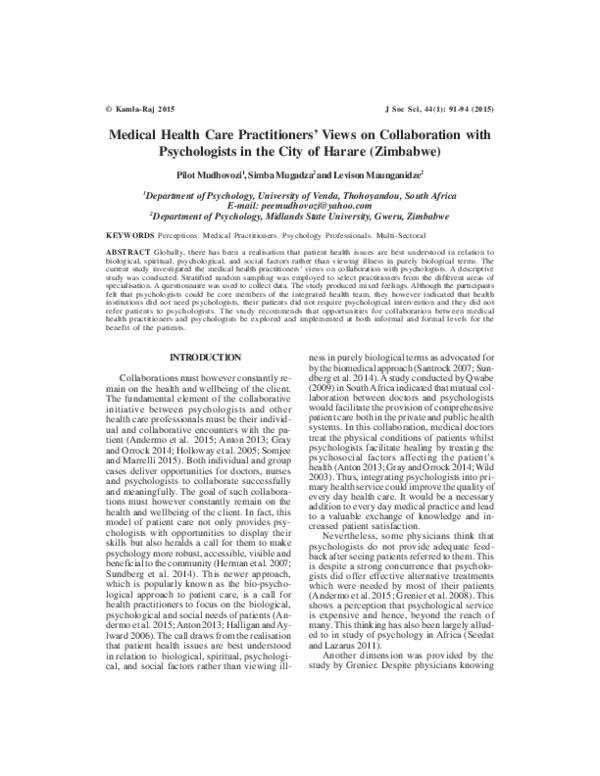 (PDF) Medical Health Care Practitioners’ Views on Collaboration with ...