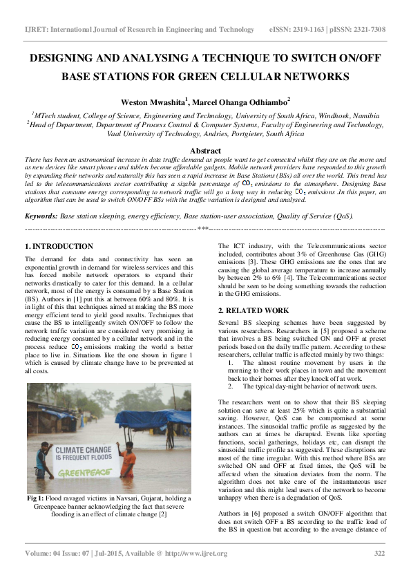 (PDF) DESIGNING AND ANALYSING A TECHNIQUE TO SWITCH ON/OFF BASE STATIONS FOR GREEN CELLULAR NETWORKS
