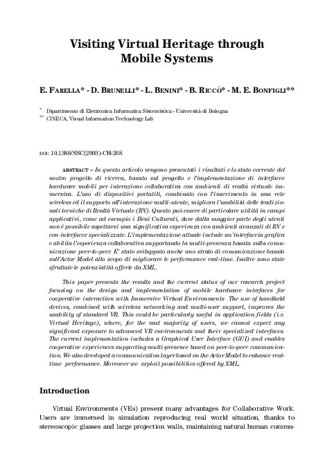 (PDF) Visiting Virtual Heritage Through Mobile Systems