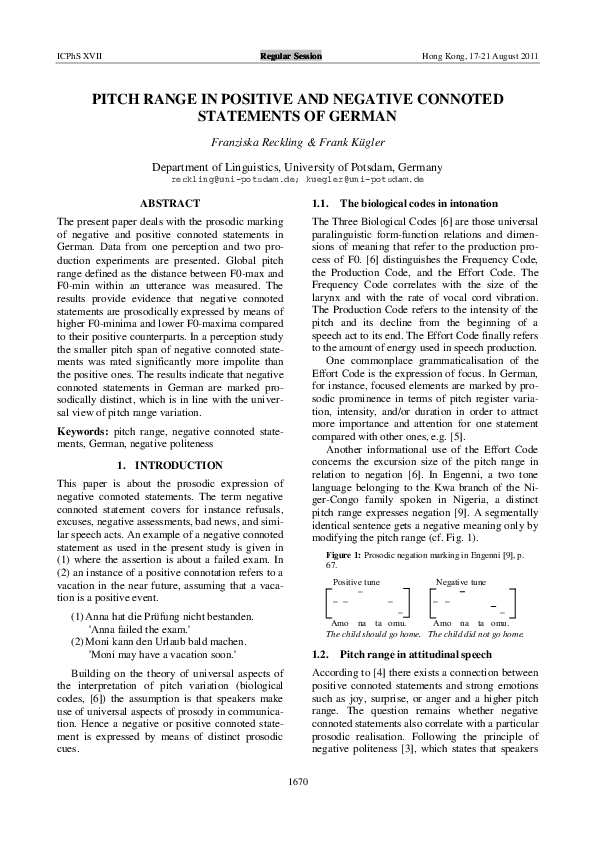 Pitch Range in positive and negative connoted statements of German