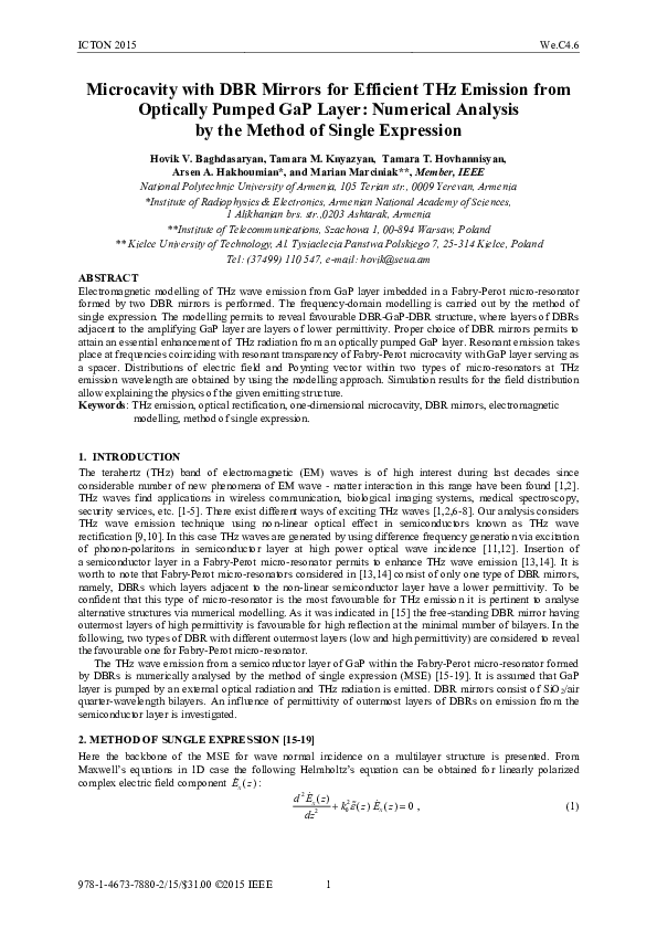 (PDF) Microcavity with DBR mirrors for efficient THz emission from ...