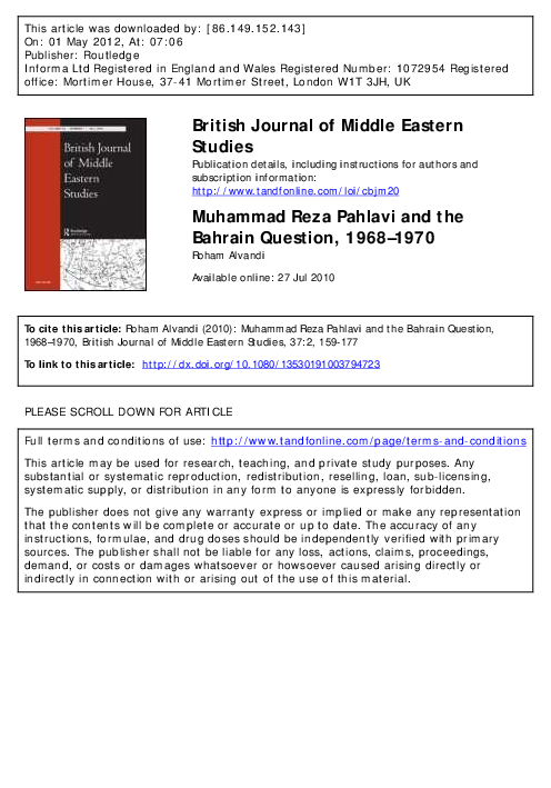 (PDF) Muhammad Reza Pahlavi and the Bahrain Question, 1968–1970