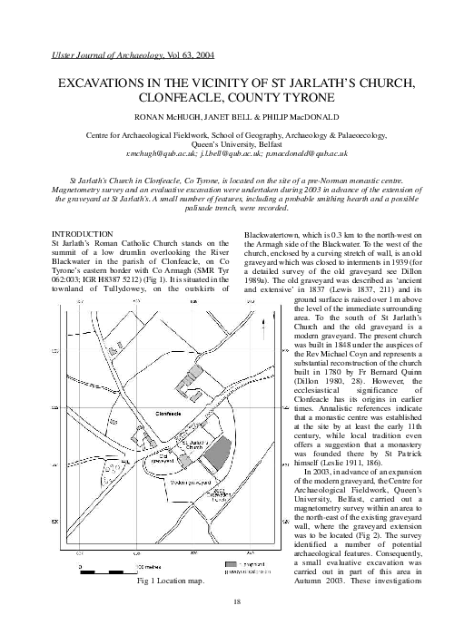 (PDF) Excavations in the Vicinity of St Jarlath’s Church, Clonfeacle ...