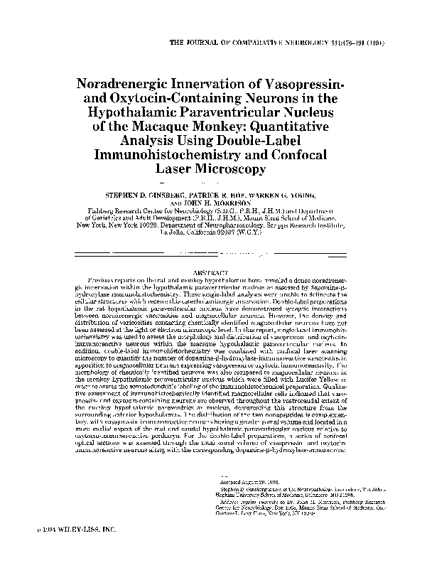 (PDF) Noradrenergic innervation of vasopressin- and oxytocin-containing neurons in the ...