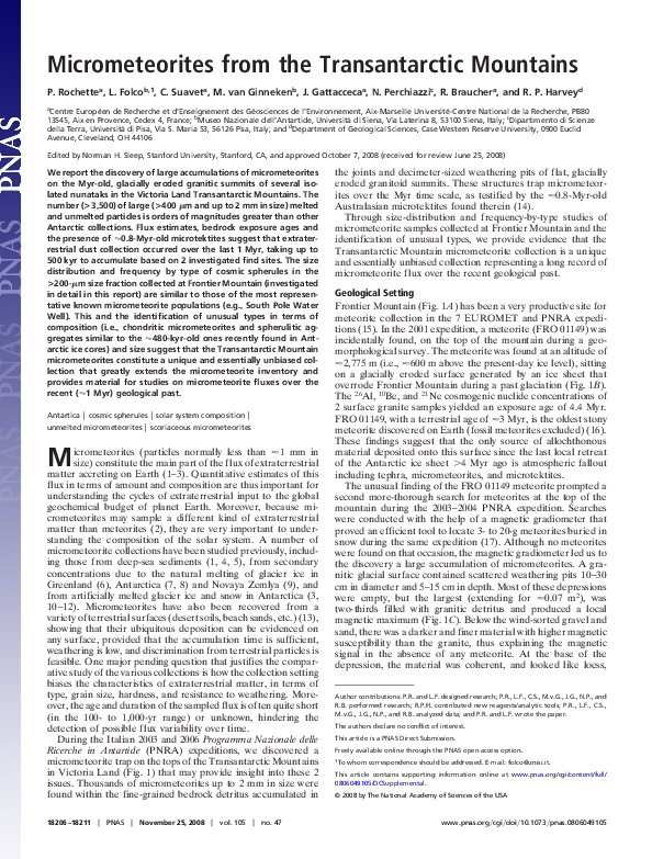 (PDF) Micrometeorites from the Transantarctic Mountains