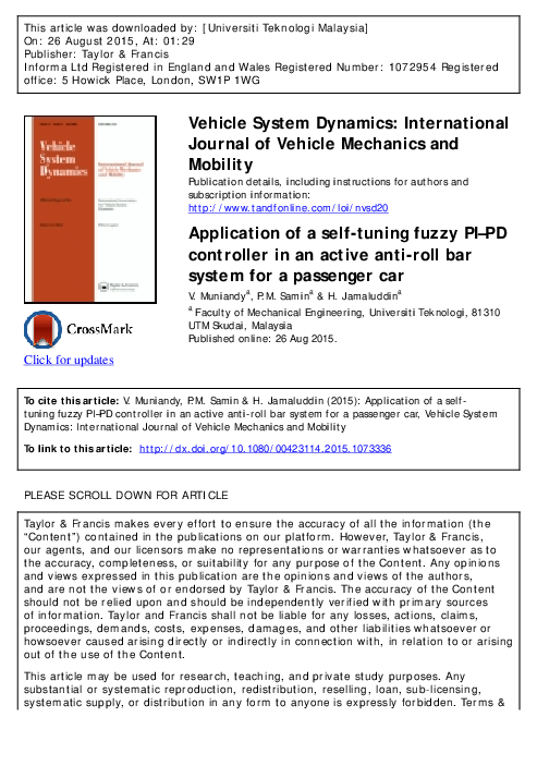 Pdf Application Of A Self Tuning Fuzzy Pipd Controller In An Active