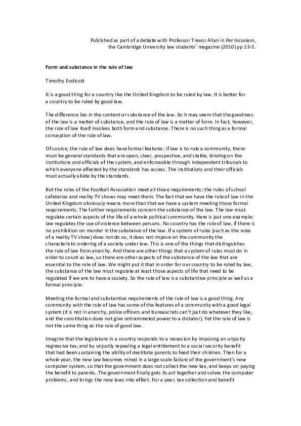 (PDF) Form and Substance in the Rule of Law