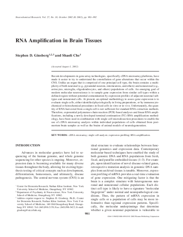(PDF) RNA Amplification in Brain Tissues