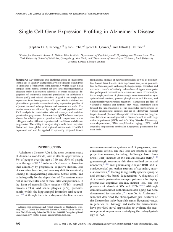 (PDF) Single Cell Gene Expression Profiling in Alzheimer’s Disease