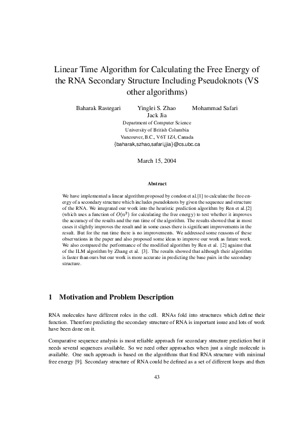 (PDF) Linear Time Algorithm for Calculating the Free Energy of the RNA Secondary Structure ...