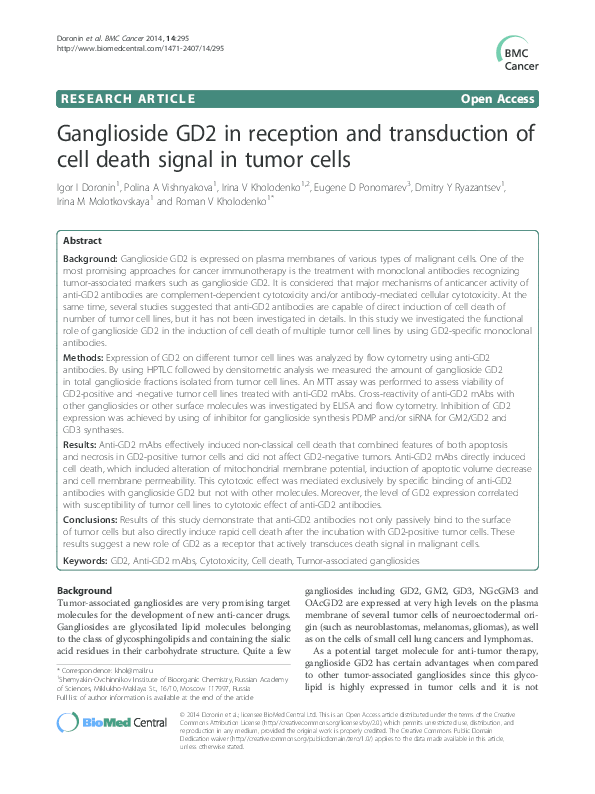 (PDF) Ganglioside GD2 in reception and transduction of cell death ...