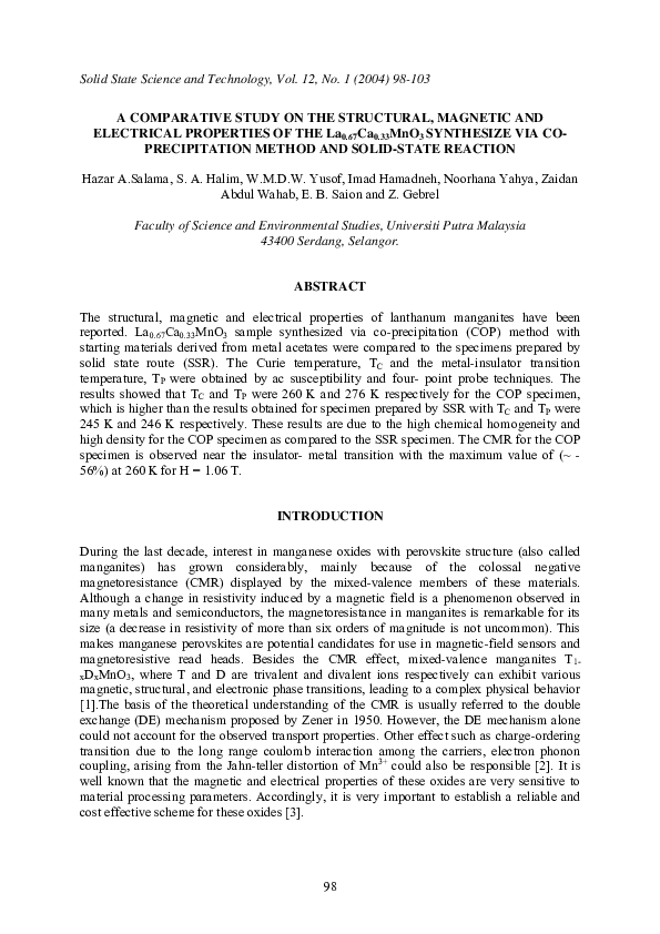 (PDF) Structural and Magnetic Properties of La0.67Ca0.33MnO3 Synthetized via Co-Precipitation ...