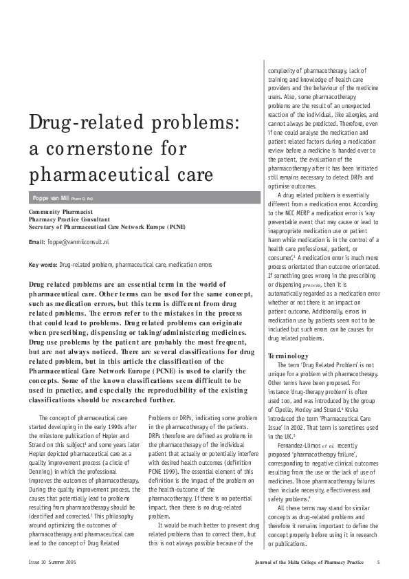 (PDF) Drug-related problems: a cornerstone for pharmaceutical care ...