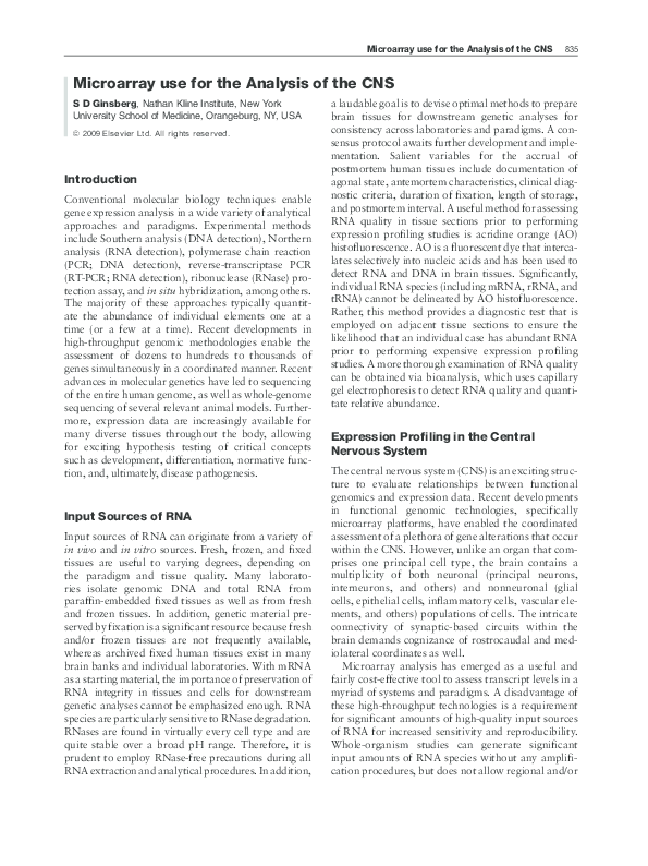 (PDF) Microarray use for the Analysis of the CNS