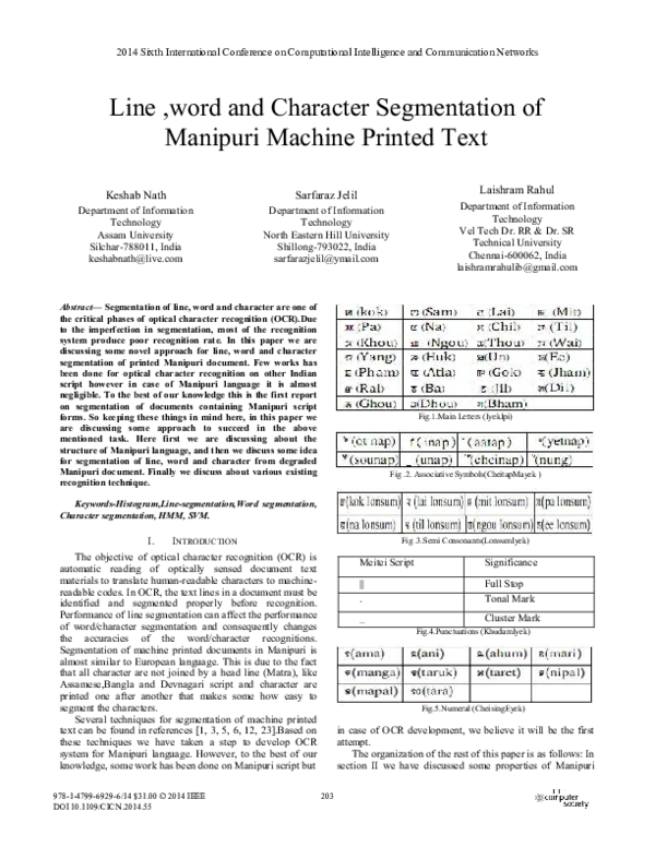 Pdf Line Word And Character Segmentation Of Manipuri Machine Printed