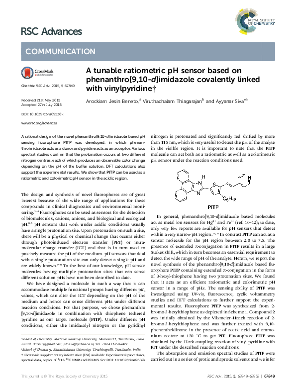 A tunable ratiometric pH sensor based on phenanthro[9,10-d]imidazole ...