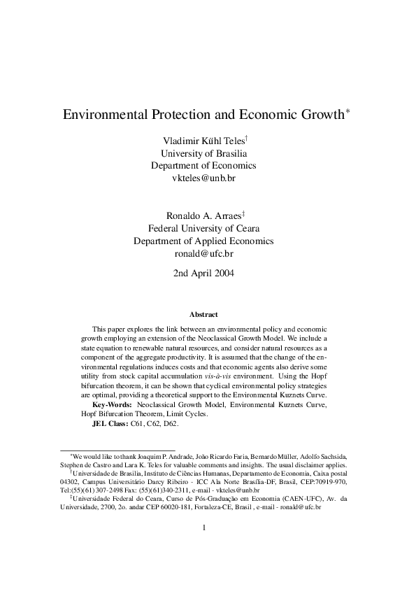 (PDF) ENVIRONMENTAL PROTECTION AND ECONOMIC GROWTH