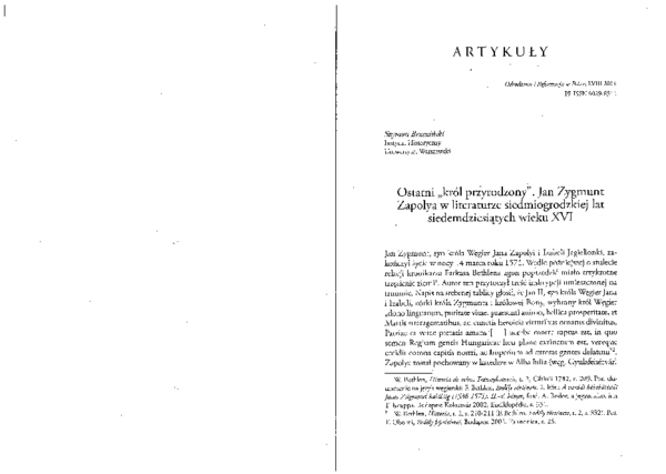 (PDF) Ostatni "król przyrodzony". Jan Zygmunt Zapolya w literaturze ...