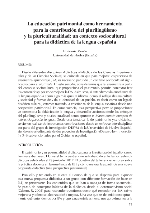 (PDF) “La educación patrimonial como herramienta para la contribución del plurilingüismo y ...