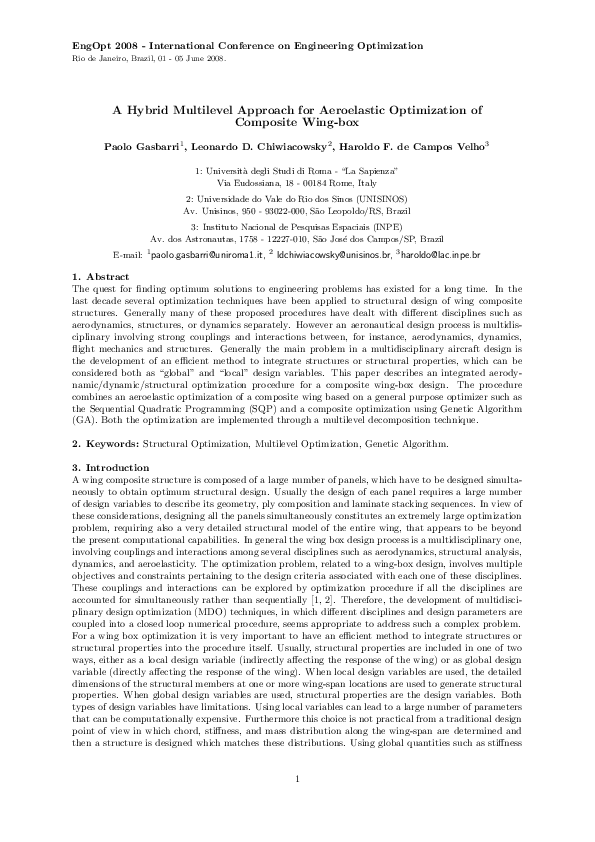 (PDF) A Hybrid Multilevel Approach for Aeroelastic Optimization of Composite Wing-box