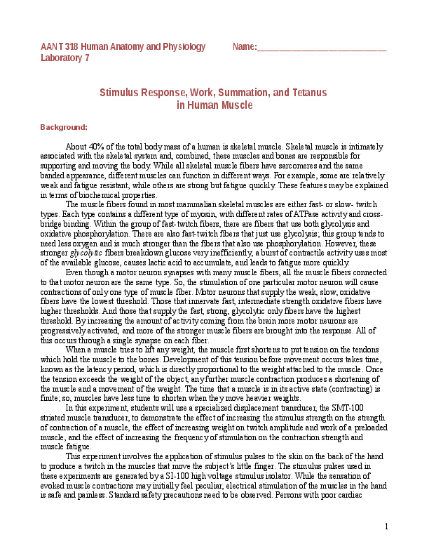 (DOC) Lab on Muscle Twitch Tetanus and Summation