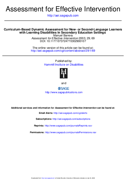 (PDF) Curriculum-Based Dynamic Assessment for New- or Second-Language Learners with Learning ...