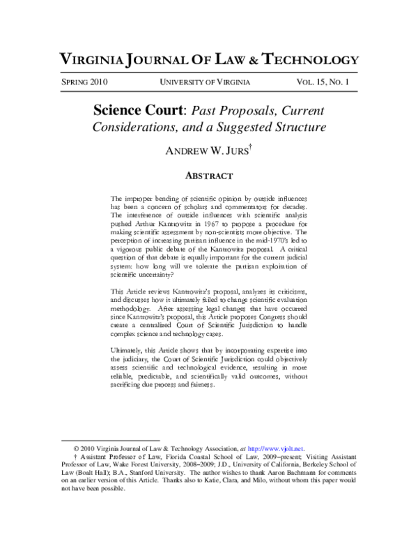 (PDF) Science Court: Past Proposals, Current Considerations, and a ...