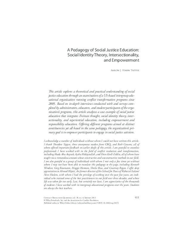 (PDF) A Pedagogy of Social Justice Education: Social Identity Theory ...