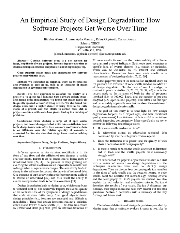 (PDF) An Empirical Study of Design Degradation: How Software Projects ...