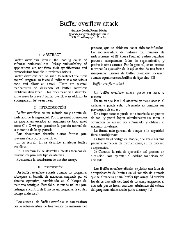 (PDF) Buffer overflow attack