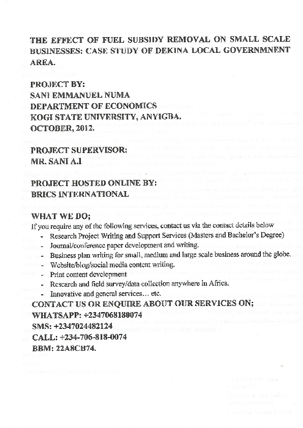 (PDF) The Effect of Fuel Subsidy Removal on Small Scale Businesses: Case Study of Dekina Local ...