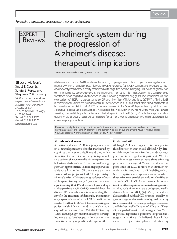(PDF) Cholinergic system during the progression of Alzheimer's disease ...