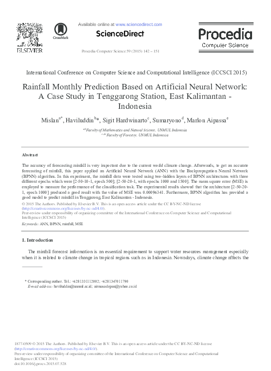 Pdf Rainfall Monthly Prediction Based On Artificial Neural Network A