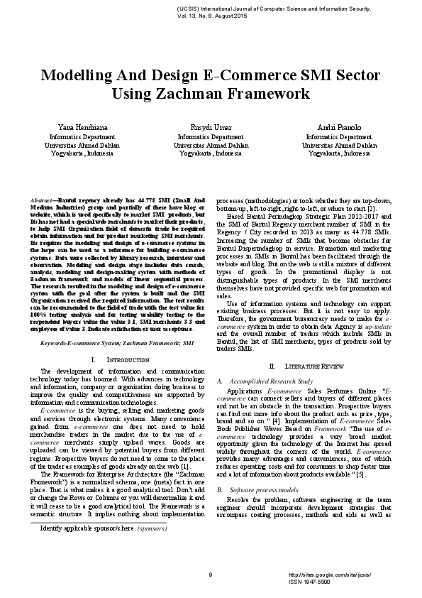 (PDF) Modelling and Design E-Commerce SMI Sector Using Zachman Framework
